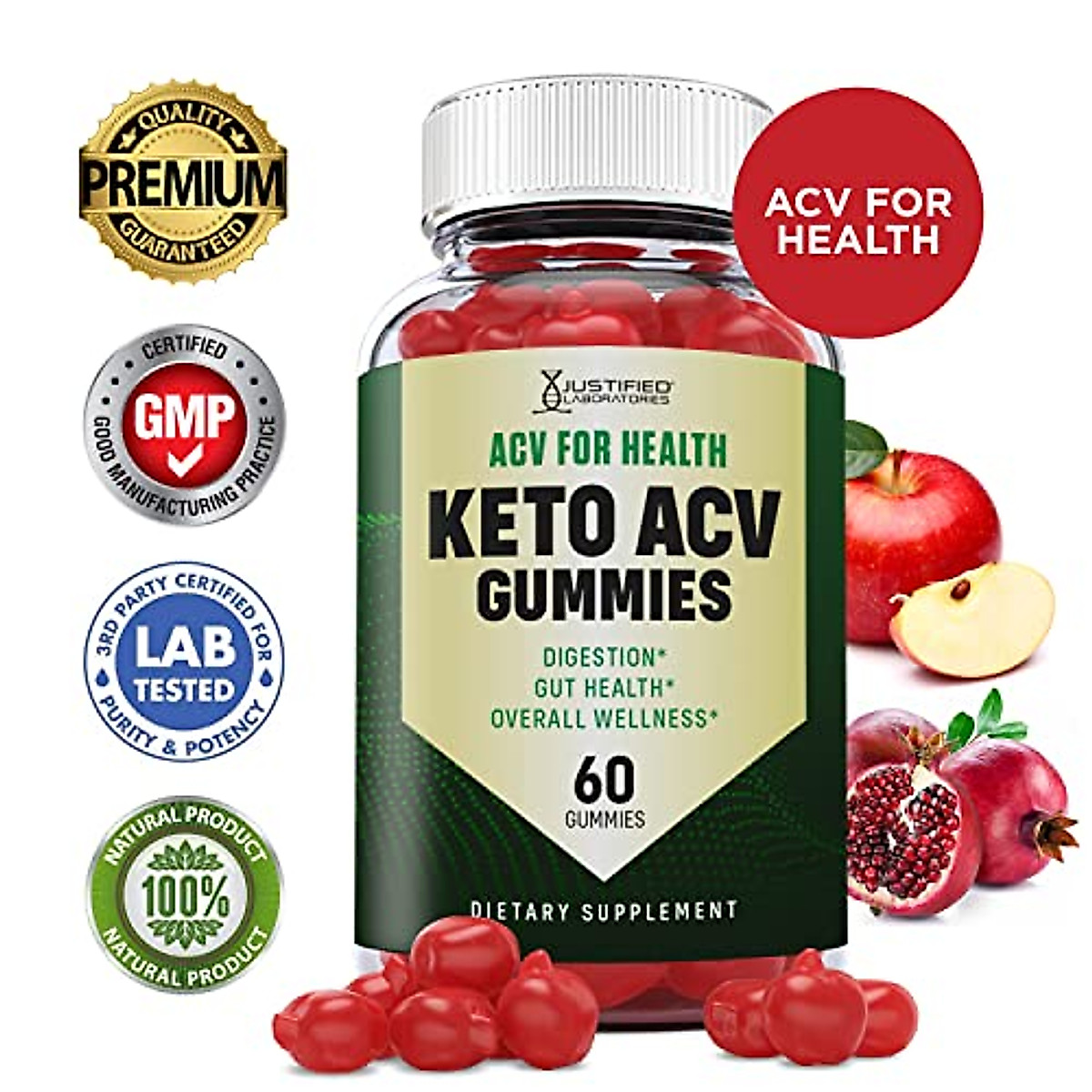 Justified Laboratories (3 Pack) ACV for Heath Keto ACV Gummies 1000MG with Pomegranate Juice Beet Root B12 180 Gummys