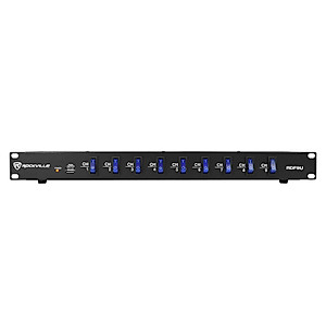 Rockville 1U 15A Rack Mount DJ Pro Audio Power Supply Strip w/USB Charging (RDF9U)