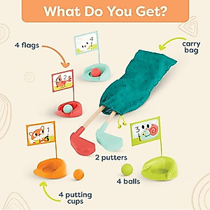 B. toys- Wooden Golf Set- Sports & Outdoors- 15 pc Golf Set for Toddlers with Storage Bag- Pretend Play- 3 Years +