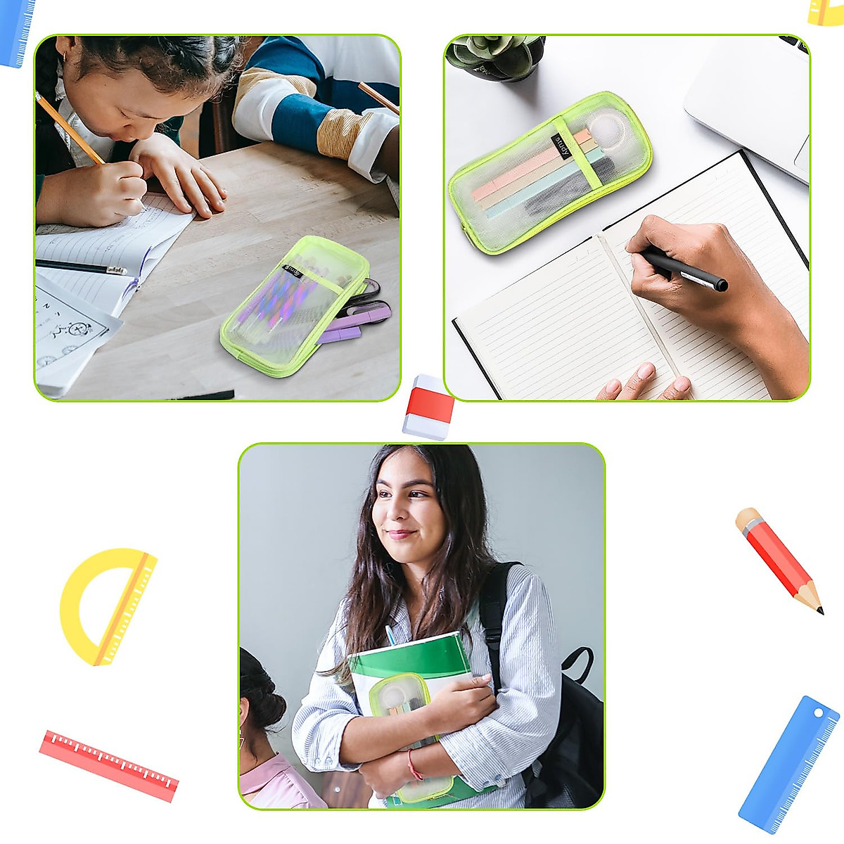 Mesh Pencil Case, Multifunctional Transparent Mesh Pencil Pouch Pencil Storage Case Stationery Pouch Pencil Zipper Case Clear Travel Makeup Pouch for Students Office Travel (Green)