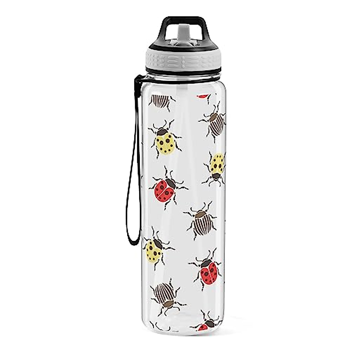 Boccsty Beetle Ladybug Pattern Kids Water Bottle with Straw Insects Sports Bottles BPA-Free Tritan Plastic Water Jug for Women Men Gym Outdoors