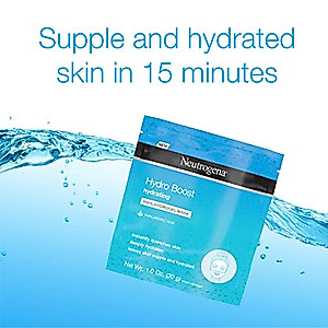 Neutrogena Hydro Boost Moisturizing & Hydrating 100% Hydrogel Sheet Face Mask for Dry Skin with Hyaluronic Acid, Gentle & Non-Comedogenic, 1 Ounce (Pack of 12)