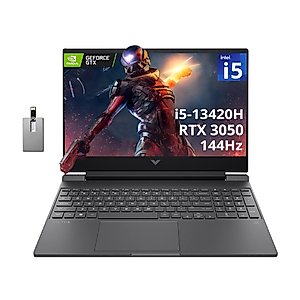 HP 2023 Victus 15.6" 144Hz FHD Gaming Laptop, Intel Core i5-13420H, 32GB RAM, 1TB PCIe SSD, NVIDIA GeForce RTX 3050, Backlit Keyboard, HD Webcam, Win 11 Pro, Blue, 32GB Snowbell USB Card