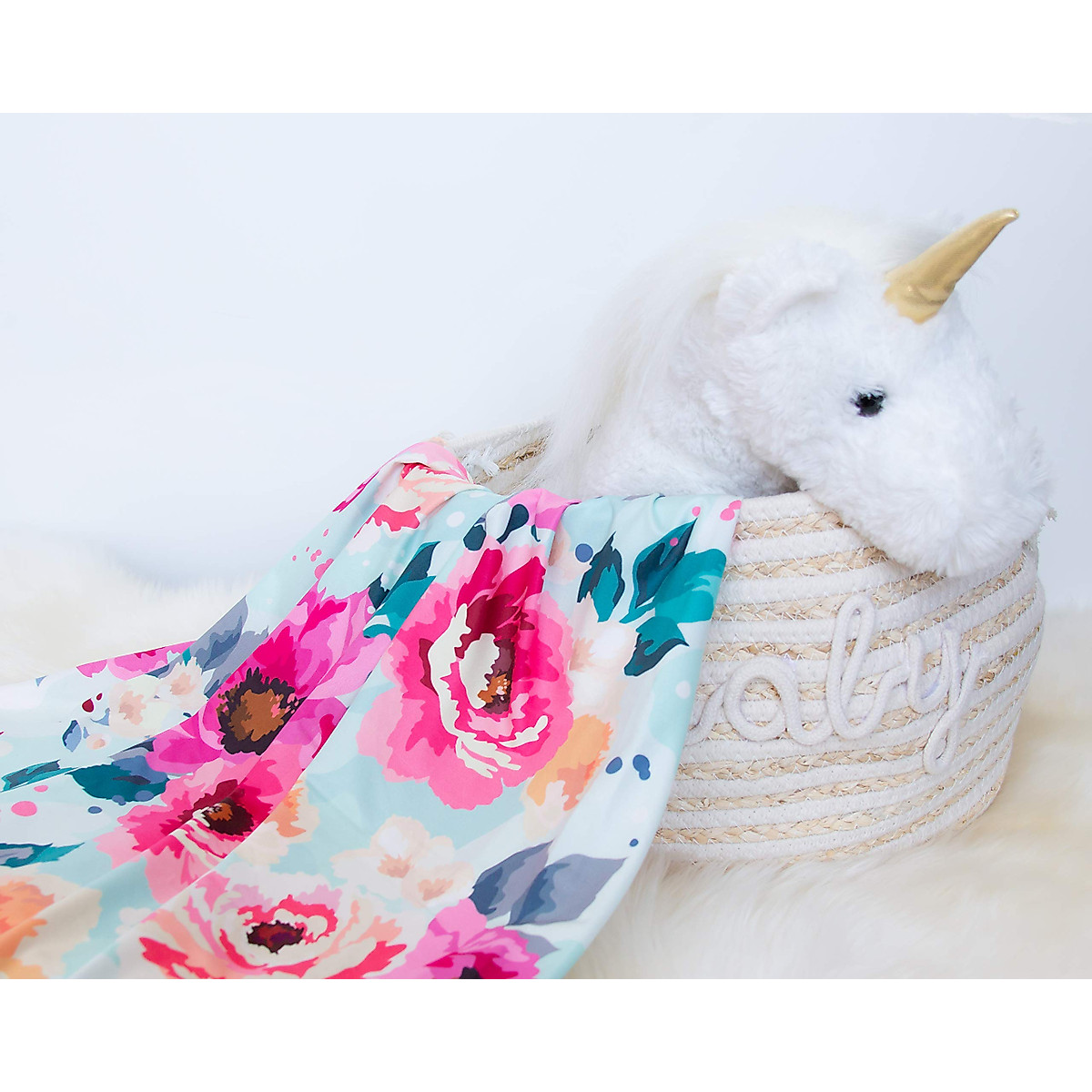 Little Bubbles Baby Swaddle Blanket & Headband Set - Pink Floral Pattern - Newborn Girl Swaddle - Modern Style - Unisex - One Size