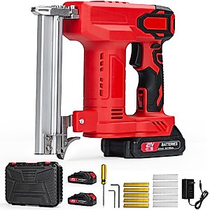 Excecar 18GA Electric Nail Gun + 2 Battery Powered, 2 in 1 Cordless Brad Nailer Staple Gun with 500pcs 1-3/16 inch Brad Nails and 500pcs 3/4 inch Staples for Home Improvement, Woodworking, DIY