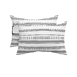 Recliner Head Pillow Ledge Loungers Chair Pillows with Insert Boho Triangle Stripes Geometric Black Lumbar Pillow with Adjustable Strap Outside Patio Decorative Garden Cushion for Bench Couch, 2 PCS