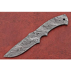 8.5 inches long Drop point blank blade skinning knife, hand forged Damascus steel 4.5" scale space with 3 Pin hole & an inserting hole space 3.75 inches cutting edge