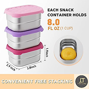 Tanjiae Stainless Steel Snack Containers for Kids | Easy Open Leak Proof Small Food Containers with Silicone Lids - Perfect Metal Toddler Lunch Box for Daycare and School (8oz)