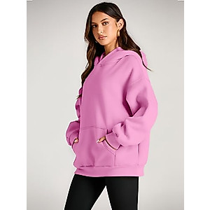 Trendy Queen Preppy Clothes Womens Pullover Sweatshirts Cute Oversized Y2k Hoodies Fleece Long Sleeve Sweaters Loose Casual Pullover Fall Outfits Winter Fashion 2024 Pink