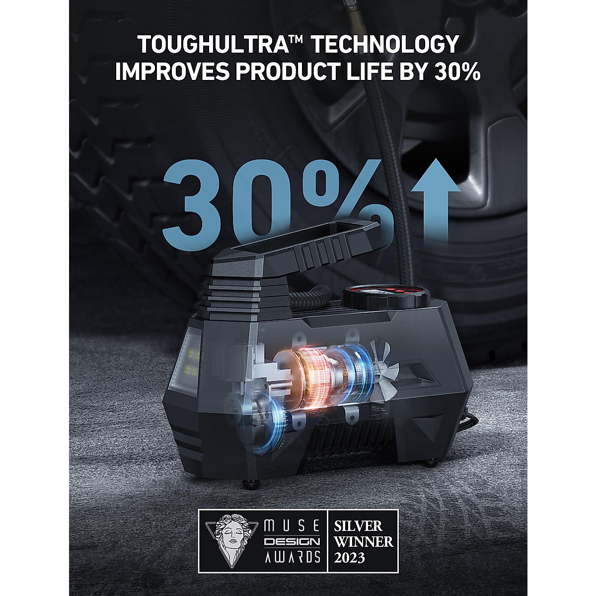 AstroAI Tire Inflator Portable Air Compressor Tire Air Pump for Car Tires - Car Accessories, 12V DC Auto Pump with Digital Pressure Gauge, Emergency LED Light for Bicycle, Balloons, Red