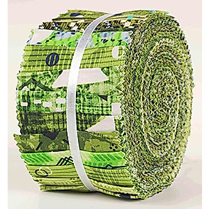 Soimoi 40Pcs Geometric & Texture Print Cotton Precut Fabrics for Quilting Craft Strips 2.5x42inches Jelly Roll - Green