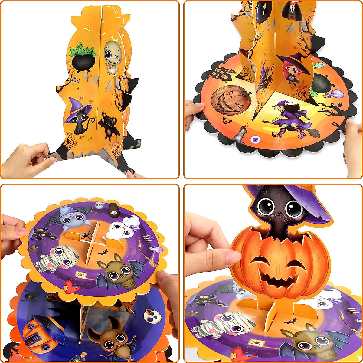 ceiba tree Halloween Cupcake Stand Decorations Holder Dessert Tower 3 Tier Cardboard Pumpkin Trick or Treat Party Birthday Supplies for Kids
