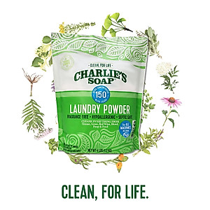 Charlie’s Soap Laundry Powder New (150 Loads, 1 Pack) Fragrance Free Hypoallergenic Plant Based Deep Cleaning Laundry Powder – Biodegradable Eco Friendly Sustainable Laundry Detergent