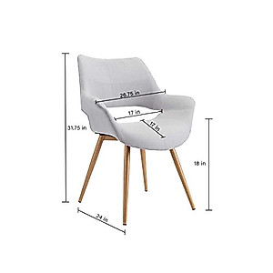CangLong Upholstered Dining Accent Arm Chairs with Natual Color Metal Legs for Kitchen, Dining, Living, Guest, Bed Room, Set of 1, Grey