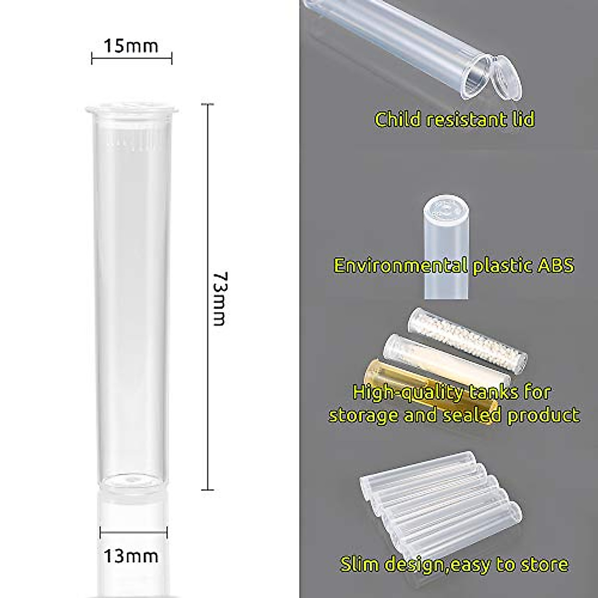 WIKIBORN 100PCS PVC Plastic Clear Pipe 0.5ML 1ML Empty Cartridges Packaging Tube with Child Protection Cap for Bead Craft Supply Storage