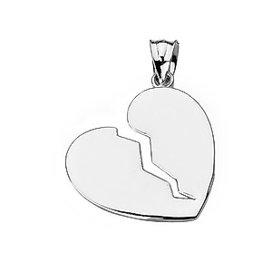 10k White Gold Broken Heart Pendant Necklace, 22"