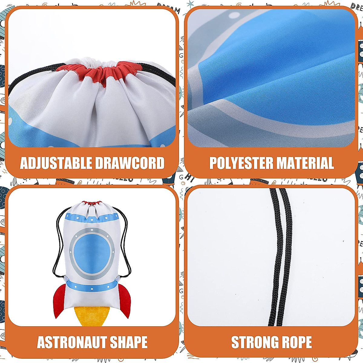 Kingdder 12 Pcs Rocket Drawstring Bags Party Favor Bags Rocket Space Themed Sport Astronaut Backpack Candy Goodie for Kids
