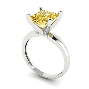 Clara Pucci 2.4ct Princess Cut Solitaire Natural Yellow Citrine Wedding Bridal Designer art deco Anniversary Ring Real 14k White Gold