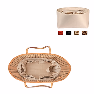 Purse Organizer Insert For Handbags, Silk Purse Organizer with Zipper, Silky Smooth, Bag Organizer For Speedy Neverfull Tote,onthego,Artsy, 6 Sizes(Slender Medium, Silky Beige)