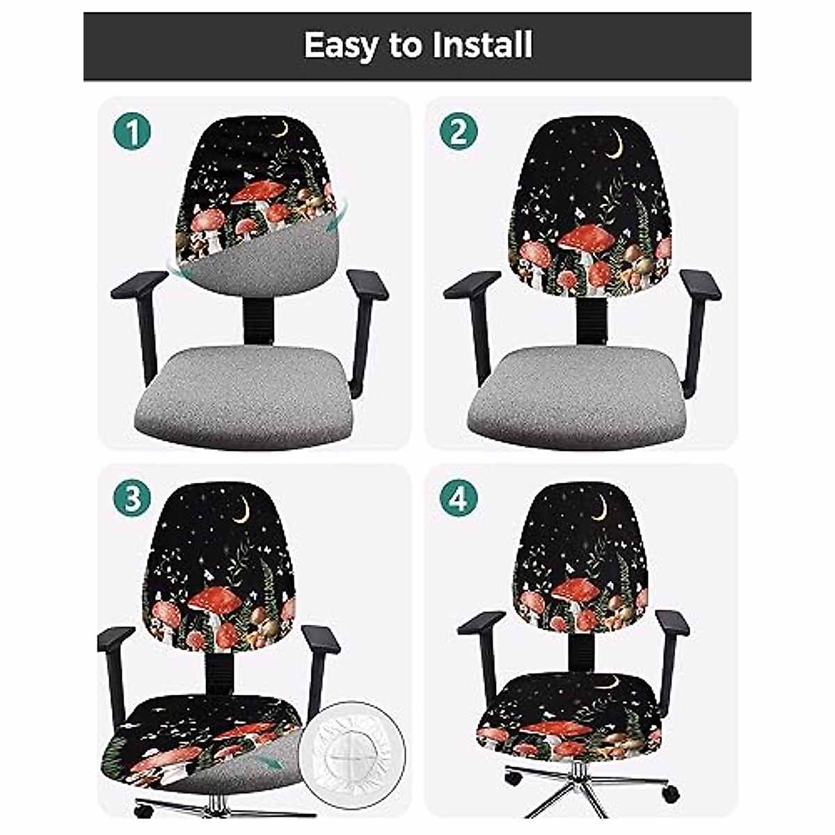 Big buy store Office Chair Cover Mushroom Flowers Butterfly Desk Chair Cover Stretch Elastic Universal Computer Chair Covers Green Leaves Stars Moon Stretch Rotating Chair Slipcovers Protectors