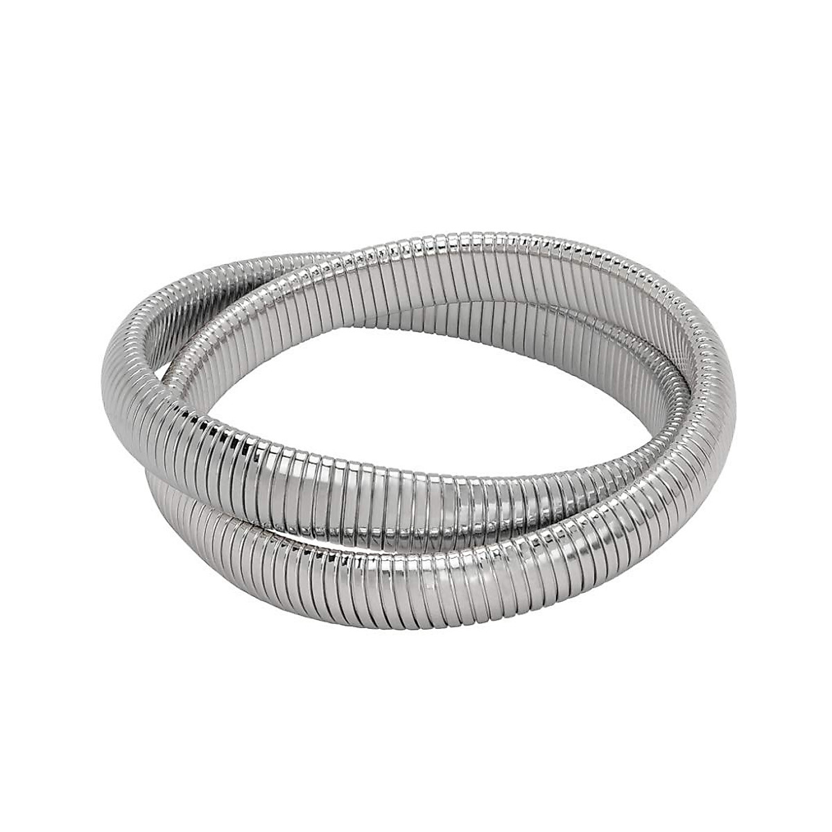 JANIS BY JANIS SAVITT Double Cobra Bracelet - High Polished Rhodium with Two Flexible 1/4" Interlocking Stretch Bands MADE IN USA