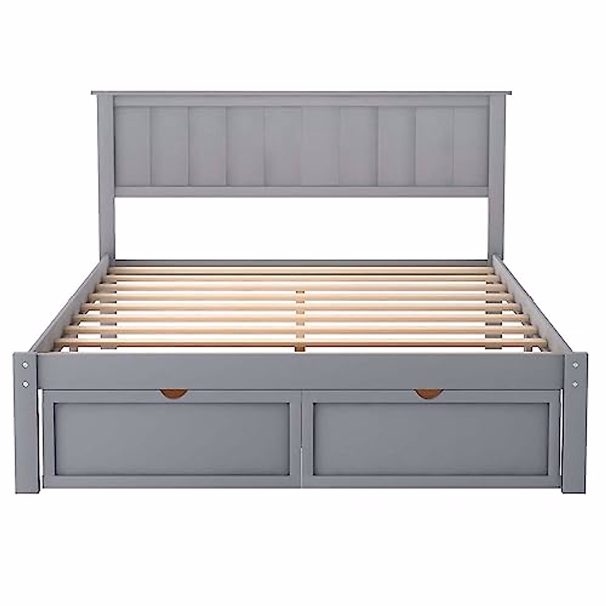 Full Size Platform Bed Frame with Under-Bed Drawers & Headboard, Platform Bed with No Box Spring Needed, Sturdy Wooden Slats Support for Bedroom Small Living Space Boys Girls Room (Gray, Full)