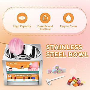 Newhai Commercial Cotton Candy Machine Electric Candy Floss Maker 18.5Inch 1200W Stainless Steel Sweet Sugar Candy Floss Maker for Cotton Candy Seller or Various Parties
