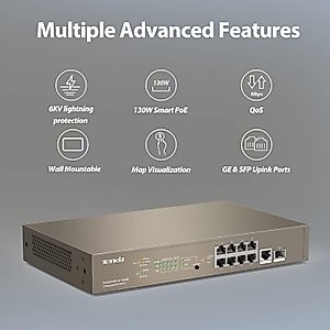 Tenda TEG5310P, Layer-3 Gigabit Managed PoE Switch, Enterprise 10 Port PoE Switch with 8 x PoE+ @ 150W, 1 x GE Port & 1 x SFP Port, Smart PoE Power Supply, Flexible QoS/ IGMP/ ACL/ ARP/ DHCP Snooping