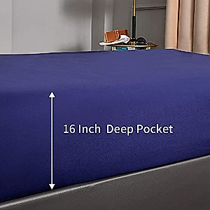 DERBELL Bed Sheet Set - Brushed Microfiber Bedding - Bedding Sheets & Pillowcases - Deep Pockets - Easy Fit - Breathable & Cooling Sheets - 4 Piece King Blue Set