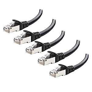 Cable Matters 10Gbps 5-Pack Snagless Short Shielded Cat6A Ethernet Cable 3 ft (SSTP, SFTP Shielded Ethernet Cable, Shielded Cat6 Cable, Cat 6 Shielded Network Cable) in Black