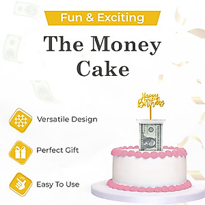 The Money Cake - Money Cake Pull Out Kit Includes 1 Money Box 1 Plastic Roll 50 Transparent Bag Connected Pocket, and Happy Birthday Cake Topper for Birthday Parties