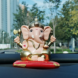 Car Solar Bobble Head Toy, Mini Ganesha Decoration, Elephant Swinging Dancing Toy, Ganesh Idol Figurines for Dashboard Home Window Desk Decor