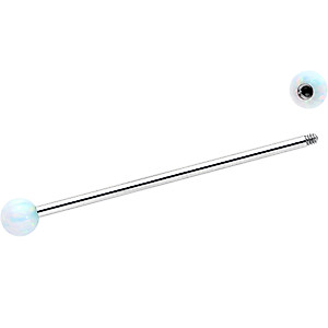 Body Candy Stainless Steel White Synthetic Opal Industrial Barbell 35mm