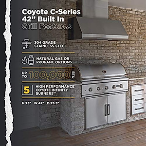 Coyote C-Series 42-Inch 5-Burner, Built-in Natural Gas Grill - C2C42NG