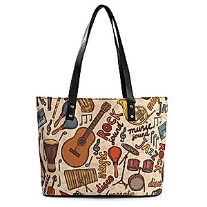 Womens Handbag Musical Instruments Sketch Pattern Leather Tote Bag Top Handle Satchel Bags For Lady