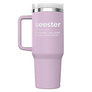 shop4ever Seester Definition Engraved Insulated Stainless Steel Tumbler with Handle, Lid, and Straw 40 oz. Funny Gift for Sister Best Friend (Lavender)