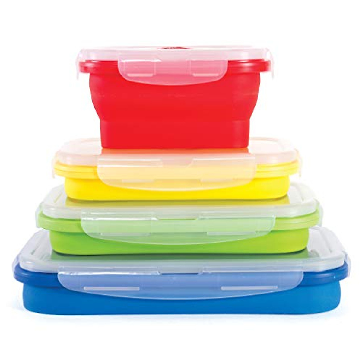 Kitchen + Home Thin Bins Collapsible Containers – Set of 4 Rectangle Silicone Food Storage Containers – BPA Free, Microwave, Dishwasher and Freezer Safe