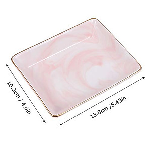 Cabilock 2PCS Bathroom Vanity Tray Marble Pattern Ceramic Toothbrush Holder Countertop Storage Organizer Decorative Jewelry Display Tray (Pink)