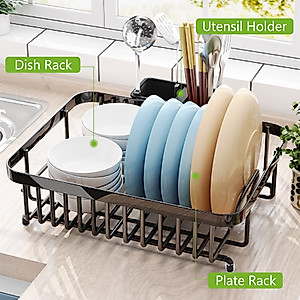 1Easylife Dish Drying Rack with Anti Rust Frame, Small Dish Drainer Rack for Kitchen Counter, Sink Dish Rack on Counter with Utensil Holder and Non-Slip Rubber Feet Rustproof for Organizer Storage