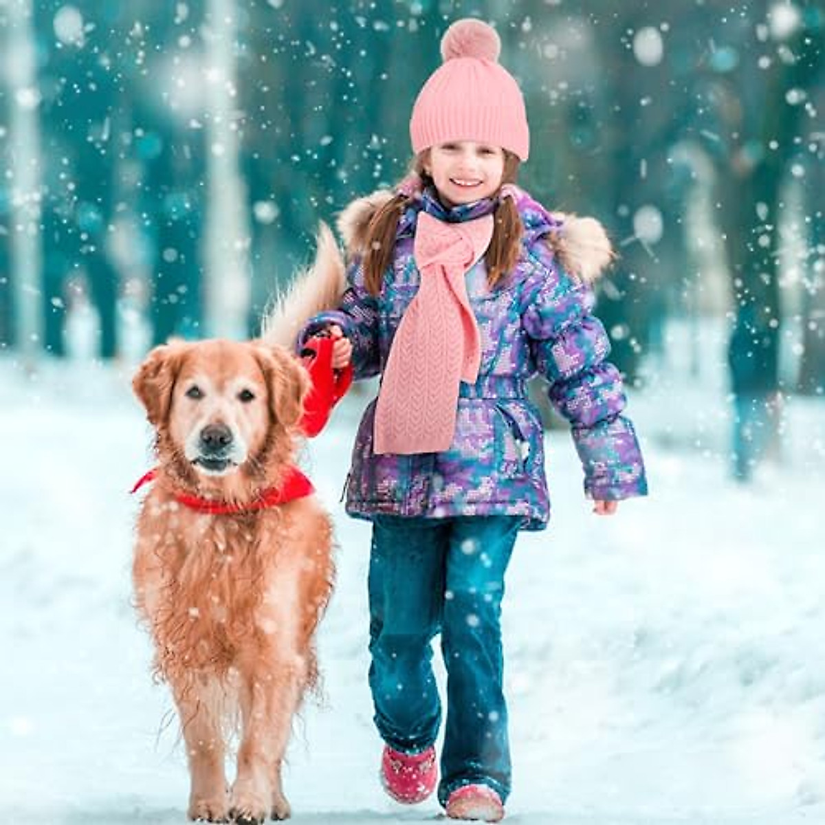 Chinyuti Kids Winter Beanie Hat Scarf Gloves Set, Toddler Winter Cap Knit Neck Warmer Gaiter Mittens for Children 2-8