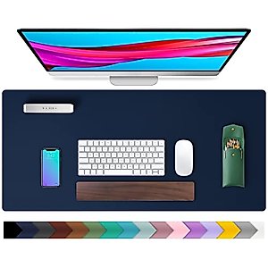 Leather Desk Pad Protector,Mouse Pad,Office Desk Mat,Non-Slip PU Leather Desk Blotter,Laptop Desk Pad,Waterproof Desk Writing Pad for Office and Home(Dark Blue,31.5" x 15.7")