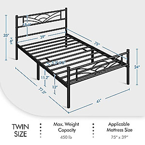 Yaheetech Twin Size Bed Frame Metal Platform Bed Mattress Foundation with Cloud-Inspired Design Headboard/Footboard/Ample Under Bed Storage/No Box Spring Needed/Twin Size Black