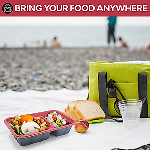 Prime DNA 50-Pack To Go Containers with Lids - 30oz 2-Compartments - Disposable Bento Boxes are Great for Leftovers and make Great Meal Prep Containers.