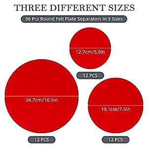 Felt Plate Storage Dividers, 36 Pack Premium Felt Round China Dish Separators Pads Plate Dividers with 3 Sizes, Dish Storage Protectors Pads for Packing Stacking Cookware (Red)