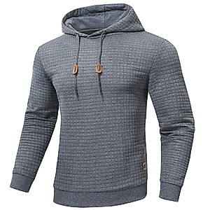 Satankud Mens Pullover Hoodie Long Sleeve Hooded Sweatshirt Casual Hoodies Square Pattern (Dark Grey, M)