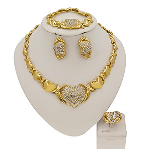 Gold Jewelry Set 18K Gold Accessories XOXO Necklace Set for Women Wedding Bridal Fashion Jewelry Sets Women Bracelets Earrings and Rings Sweetheart Gifts (Gold)