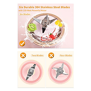 Portable Blender with Travel Cup, Cordless Rechargeable BPA Free14 Oz PULOYA Personal Juicer for Smoothies and Shakes, Pink