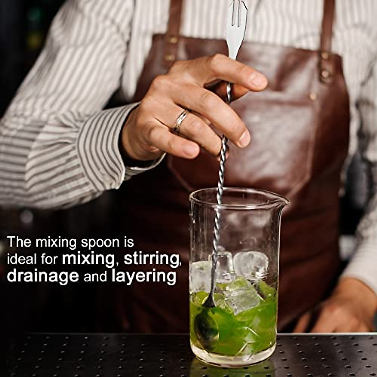 YEAJOIN 4PCS Stainless Steel Cocktail Muddler and Long Mixing Bar Spoon Set Home Kitchen Rest Bar Tools Stirrers for Drink Mint Fruit Crusher, 8 Inch