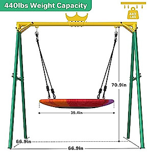 Yohood Swing Sets for Backyard, 440lbs Outdoor Swing Set for Kids, Heavy-Duty Metal Swing Frame and Flying Saucer Swing for Playground,Park,Backyard (Green)