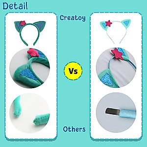 Creatoy Cat Ears Headbands, 4pcs Dollhouse Birthday Party Accessories, Flannel Cartoon Cosplay Headpiece, Glitter Hair Clips for Girls Halloween Supplies